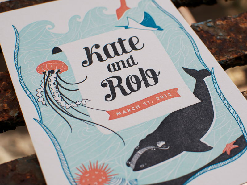 Kate + Rob's Sea Creature Letterpress Wedding Invitations