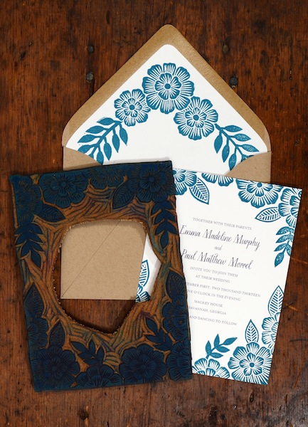 Emma + Paul's Floral Block Printed Wedding Invitations