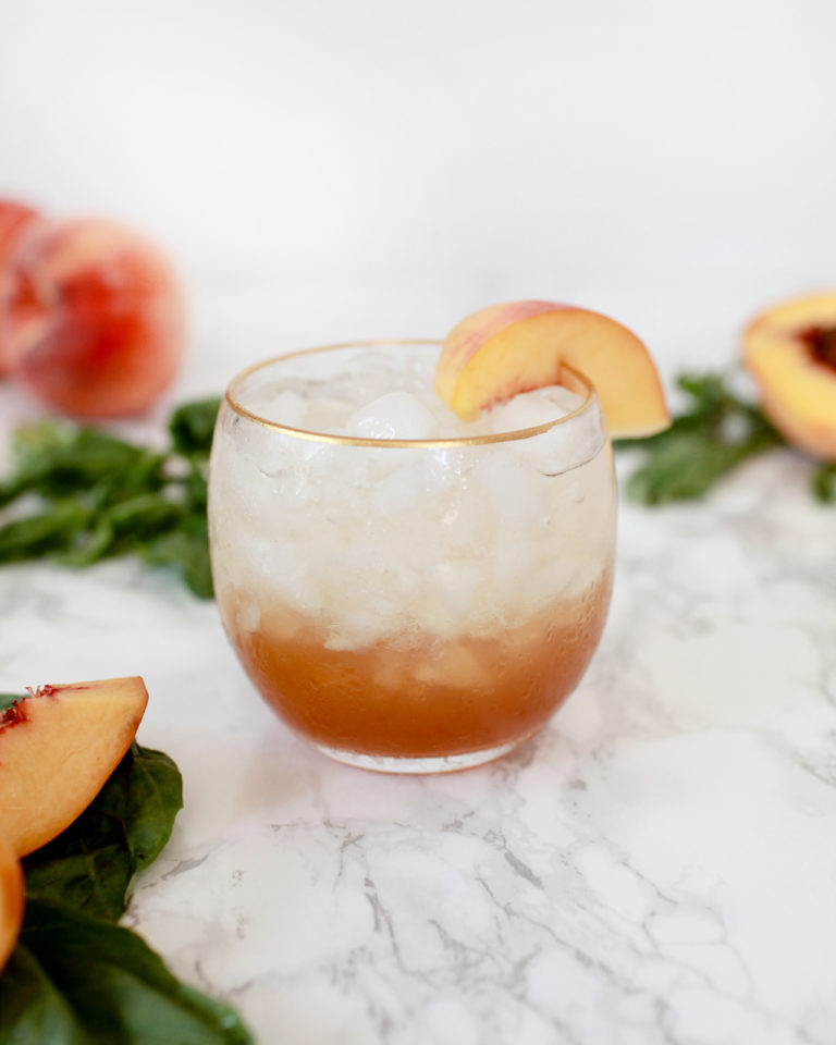 Peach-Basil Shrub Cocktail and Mocktail