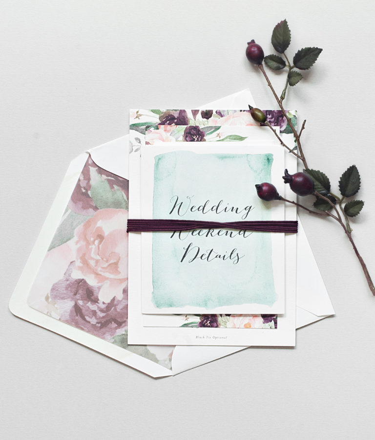 New York City Inspired Floral Watercolor Wedding Invitations New York City Inspired Floral Watercolor Wedding Invitations