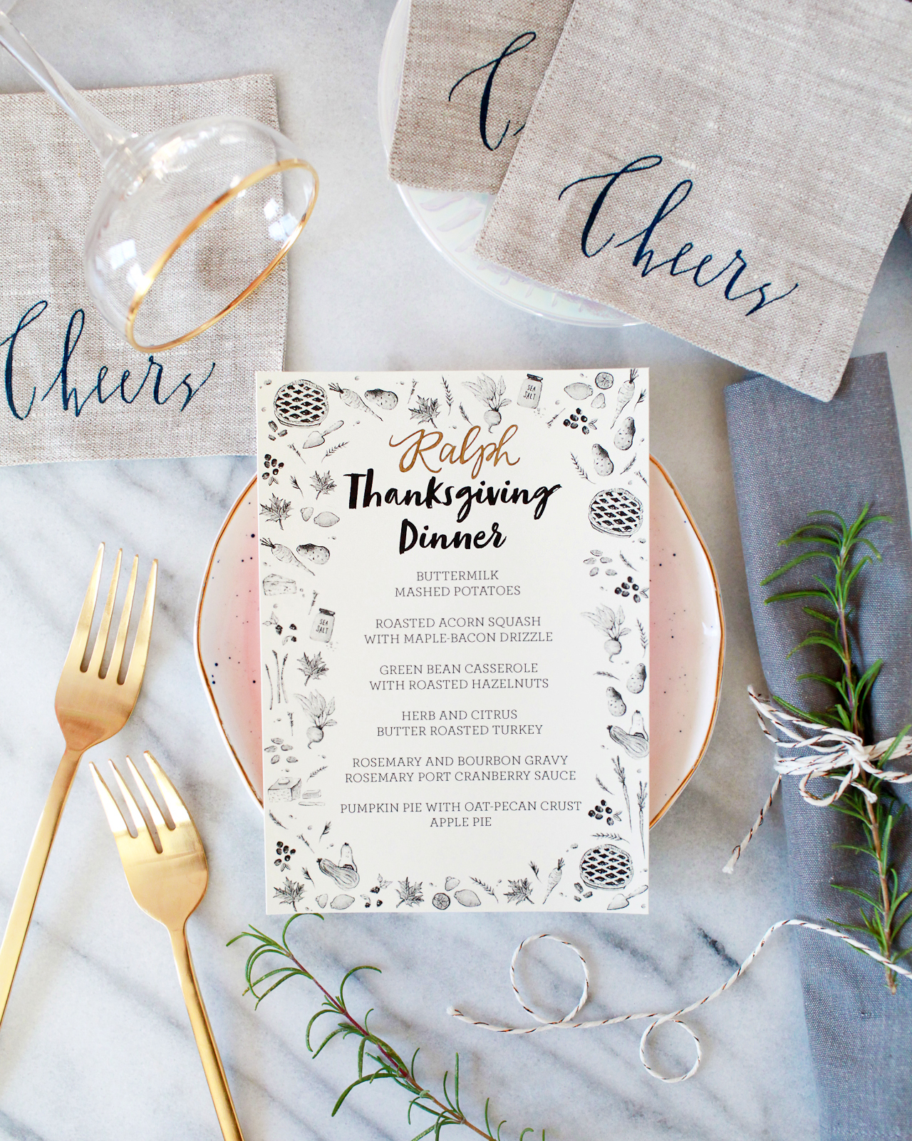 Illustrated Printable Thanksgiving Dinner Menu