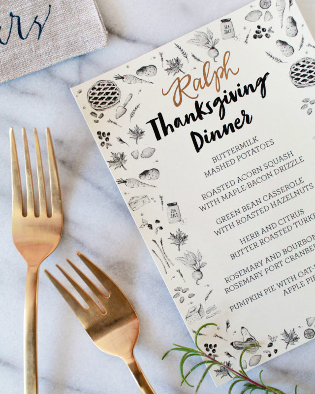 Illustrated Printable Thanksgiving Dinner Menu