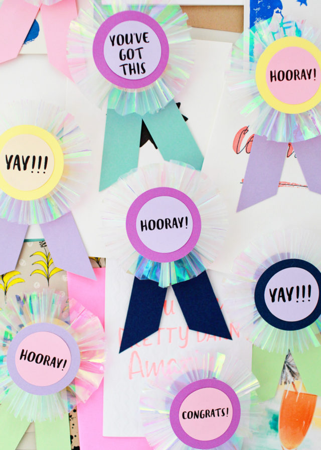 DIY Iridescent Paper Prize Ribbons
