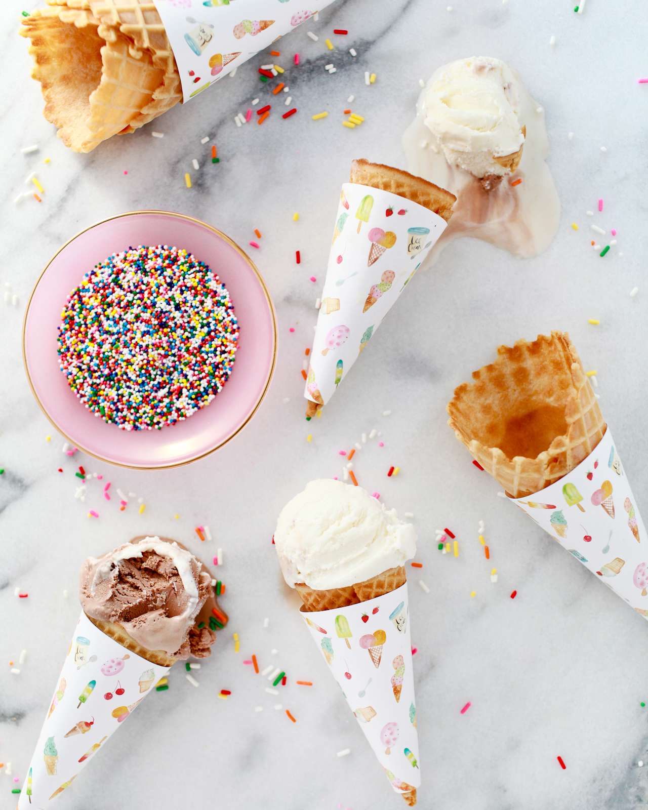 Printable Illustrated Ice Cream Cone Wrappers