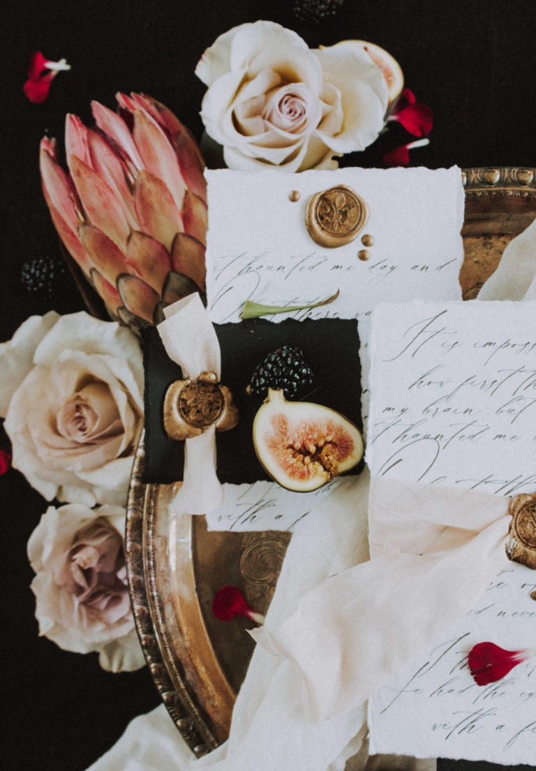 Romantic Black, White, and Gold Calligraphed Stationery Inspiration