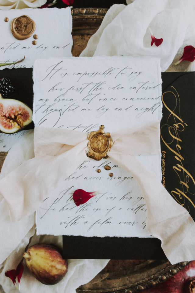 Romantic Black, White, and Gold Calligraphed Stationery Inspiration